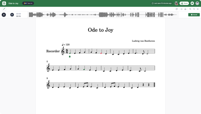 Collaborative music learning app from theory to composition