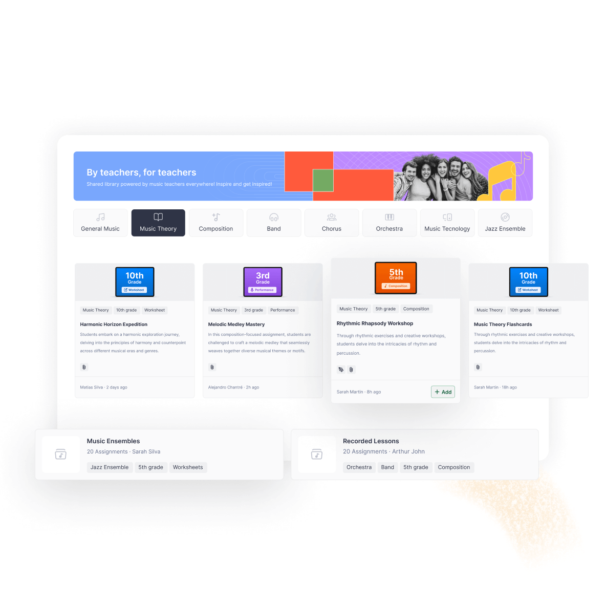 Collaborative music learning app from theory to composition